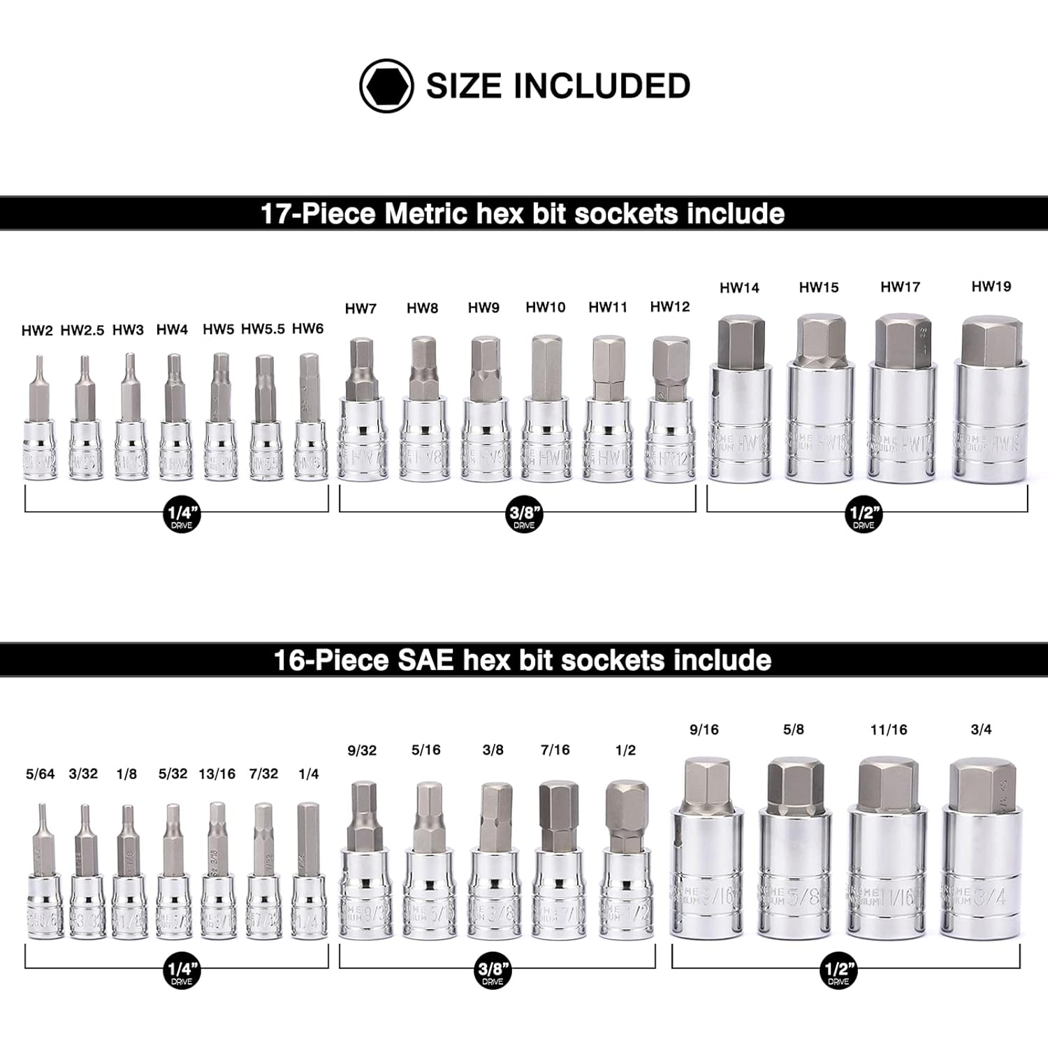 33 piece male hexagonal socket set BT13355A