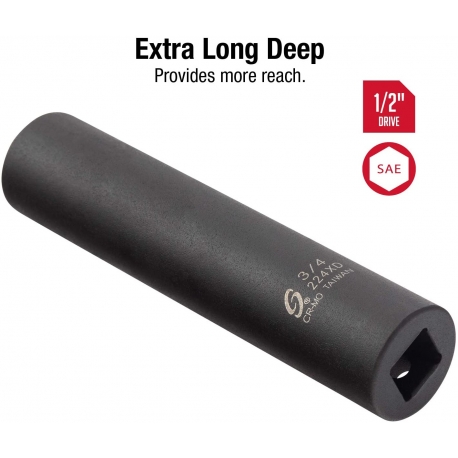 Sunex extra deep 3/4'' socket 1/2'' drive (SUN-224XD) - CENTRE OUTILS PLUS
